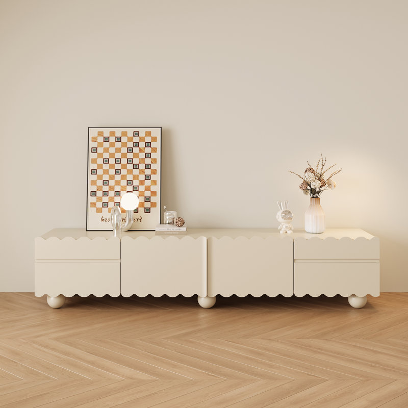 Laysha Modern Minimalist Scalloped Edge Rectangular Living Room Storage TV Stand 70.8
